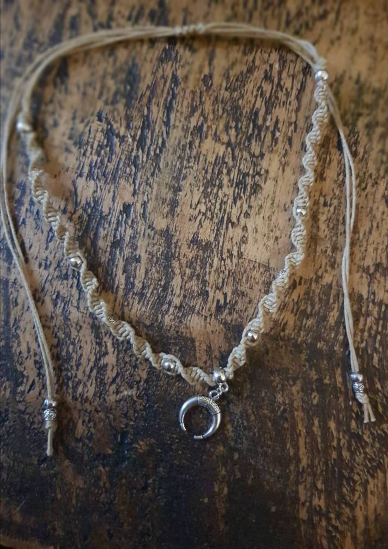 Mini Silver Horn Macrame Choker Necklace Assorted Colours | Etsy UK