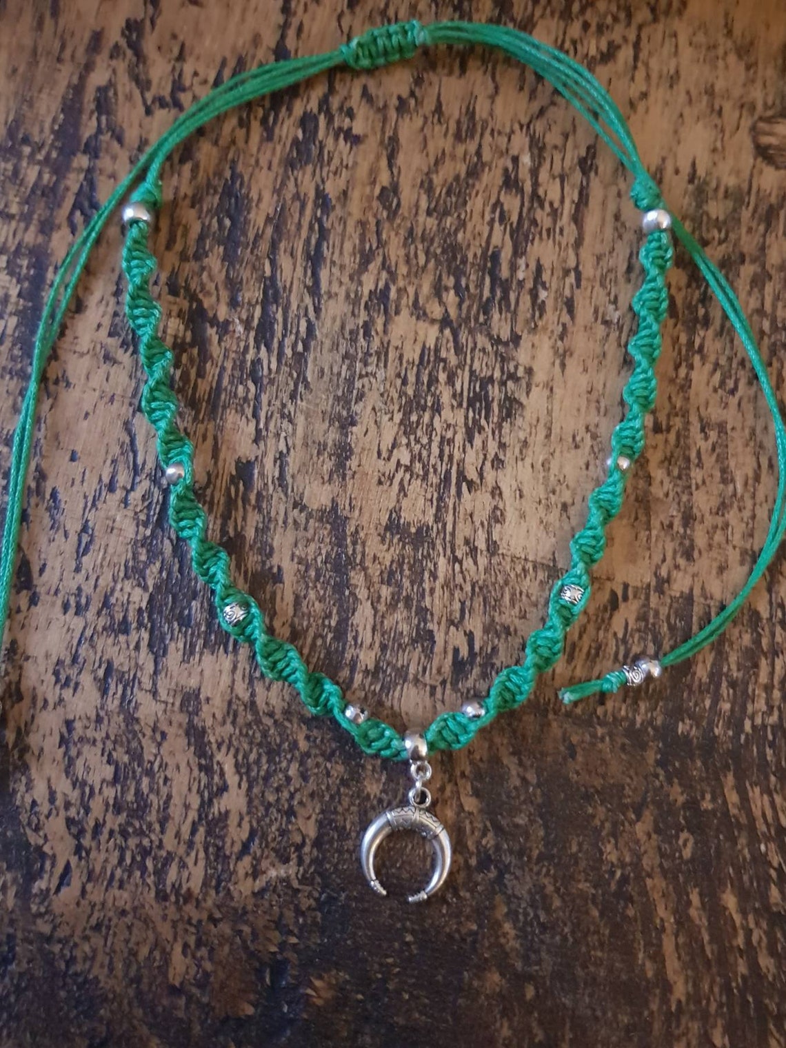 Mini Silver Horn Macrame Choker Necklace Assorted Colours | Etsy UK
