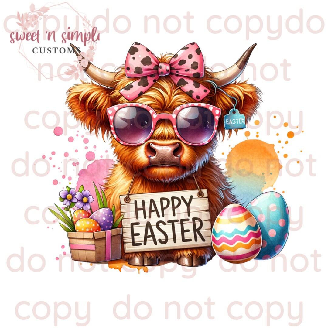 Girly Highland Cow Easter T-shirt Design | Cute Easter Eggs & Happy ...