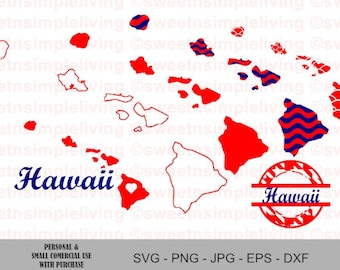 Hawaii SVG Bundle Hawaiian Islands Outline With Text Cut File State of ...