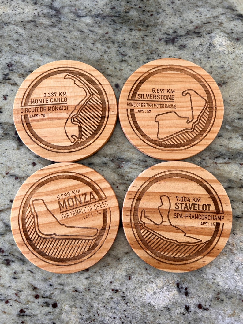 F1 Inspired Coasters | 2024 Cricuits | Wooden 4" Coasters - Etsy