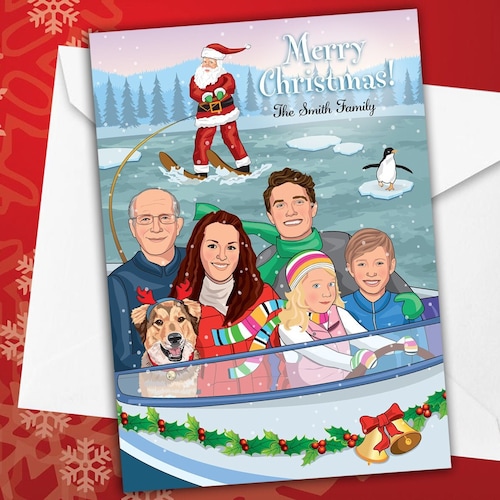 Custom Cartoon Family Portrait Holiday Card Personalized | Etsy
