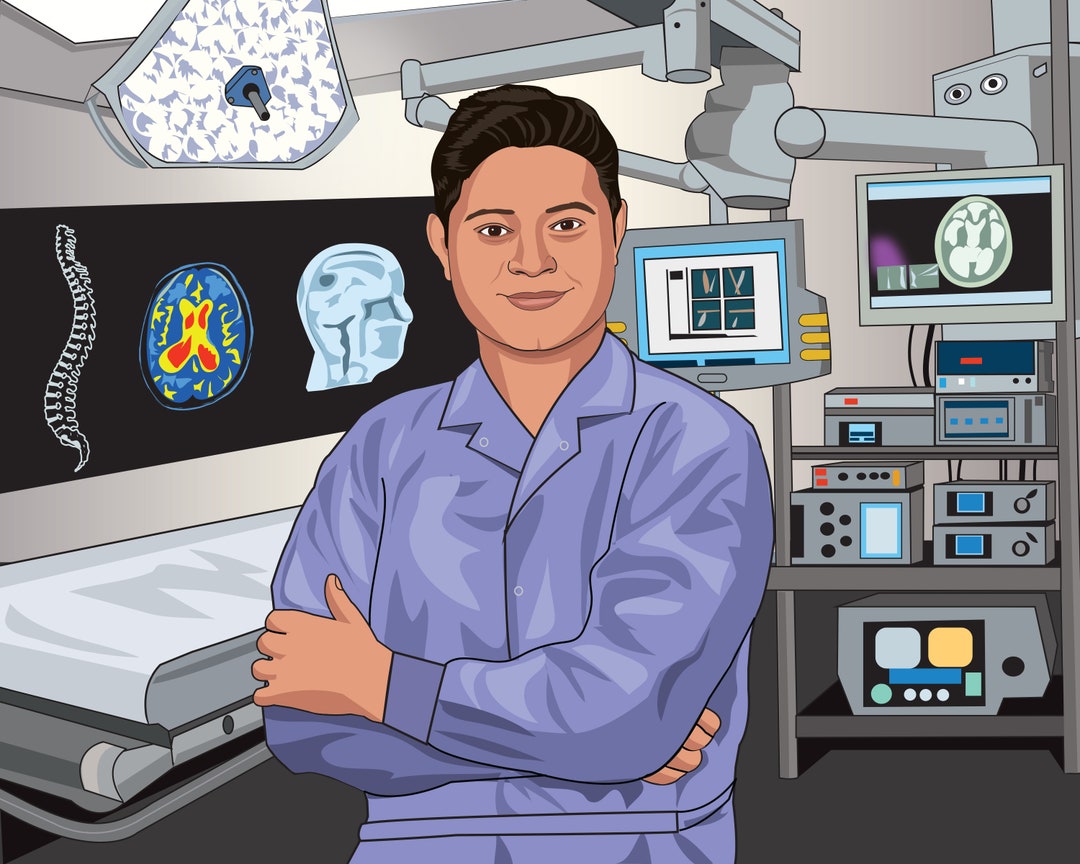 Custom Neurosurgeon Caricature Gift, Brain Doctor Portrait (digital ...