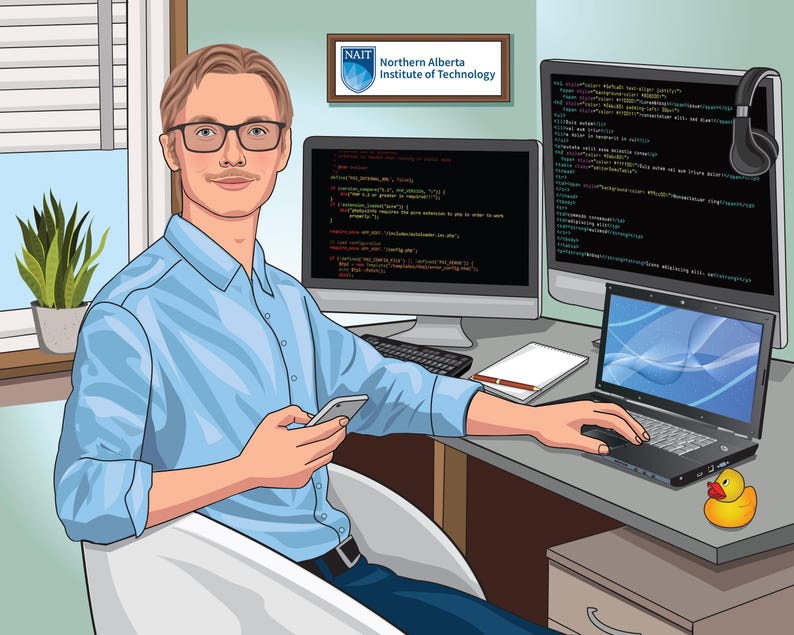 Custom Computer Science Caricature Gift, Programmer Cartoon (digital ...
