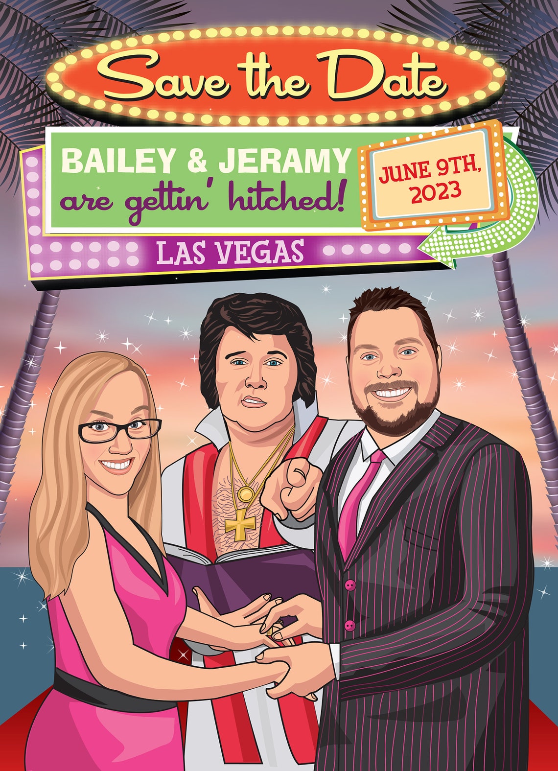 Vegas Save the Date Invitation, Elvis Wedding, Custom Destination ...