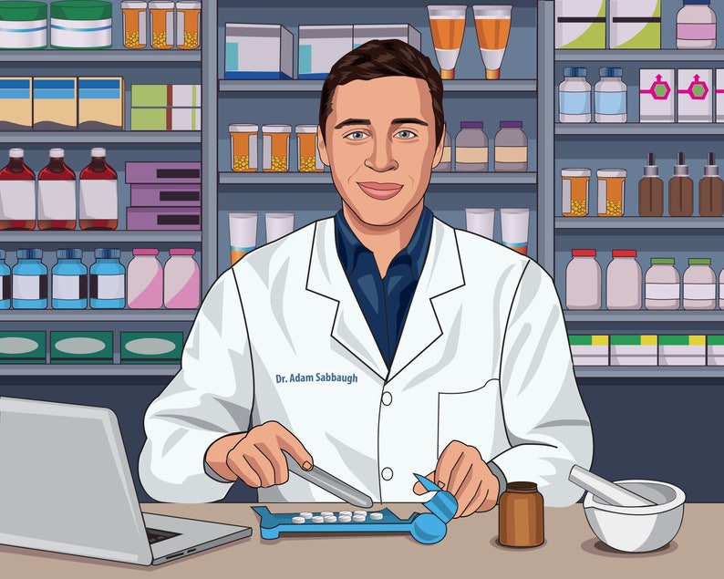 Custom Pharmacist Caricature Portrait, Unique Retirement Gift - Etsy
