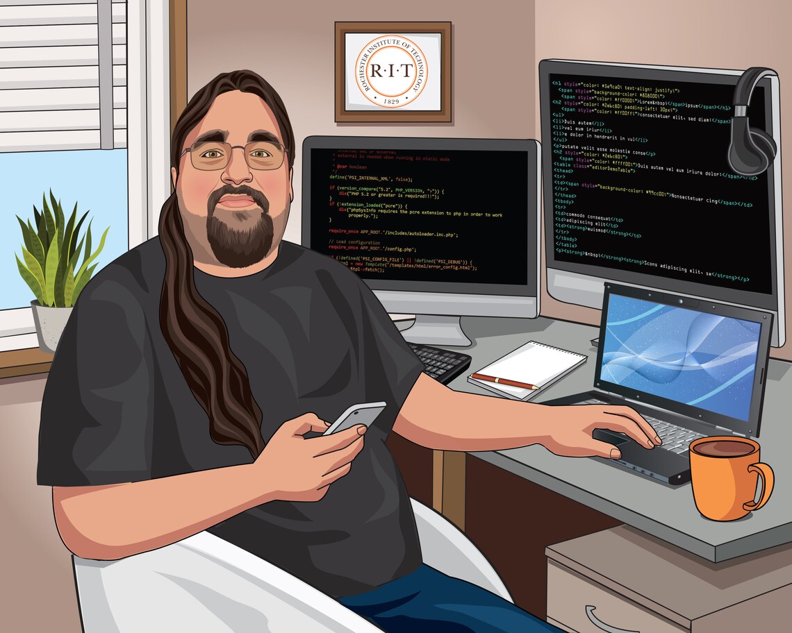 Custom Computer Science Caricature Gift, Programmer Cartoon (digital ...