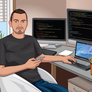 Custom Computer Science Gift, Computer Programmer Gift, Computer Engineer Caricature, Programmer ...
