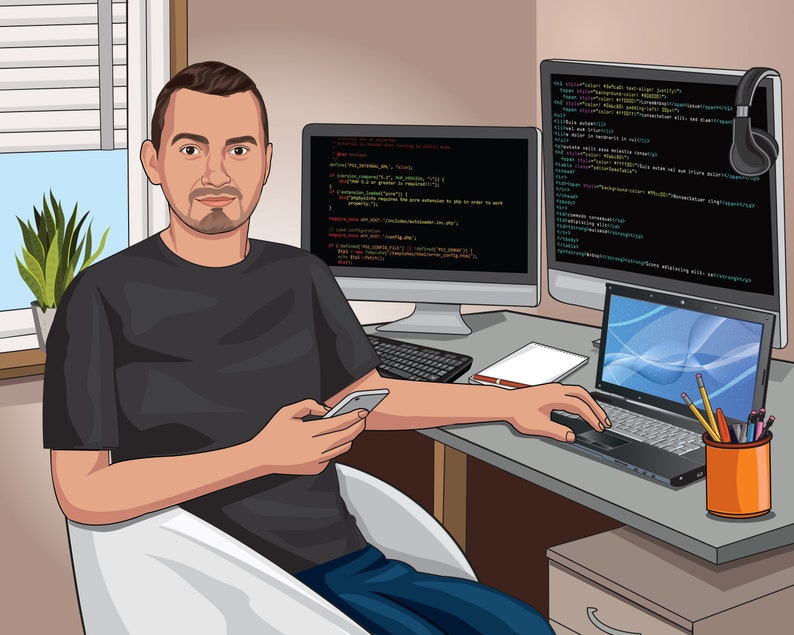 Custom Computer Science Caricature Gift, Programmer Cartoon (digital ...