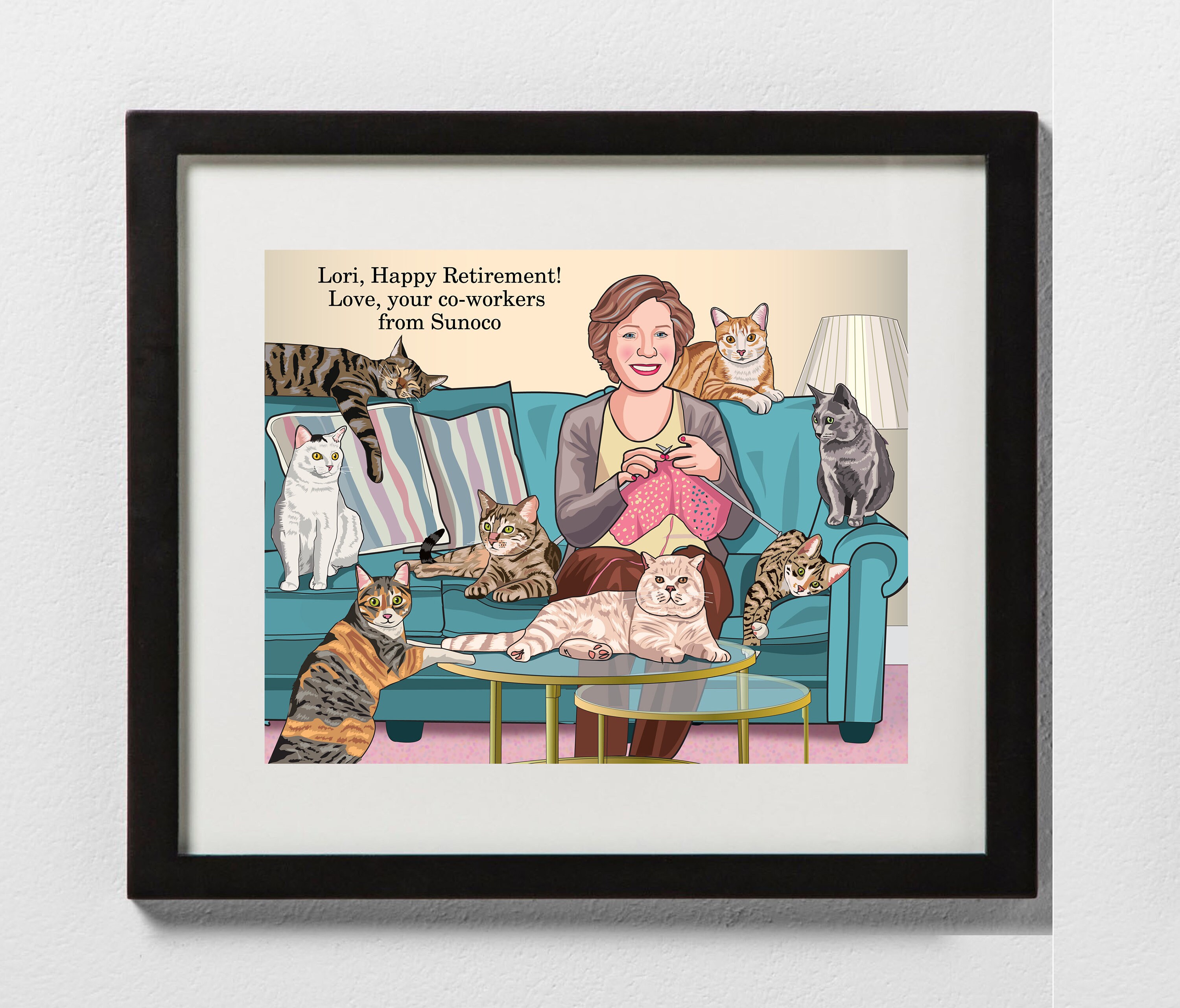 Custom Caricature Retirement Gift Funny Crazy Cat Lady | Etsy