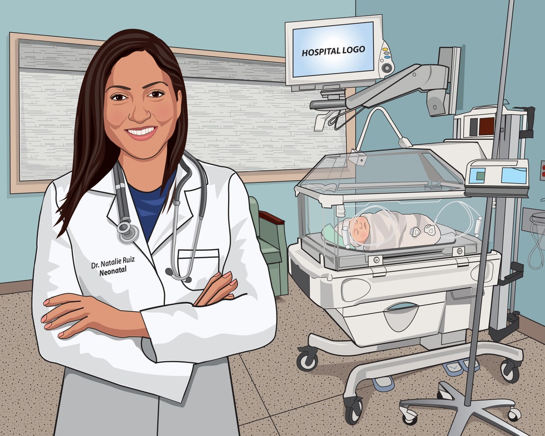 Custom Neonatal Doctor Caricature Gift: NICU Doctor Portrait - Etsy