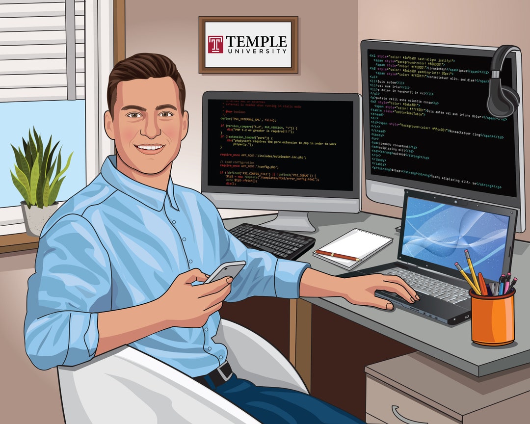 Custom Computer Science Caricature Gift, Programmer Cartoon (digital ...