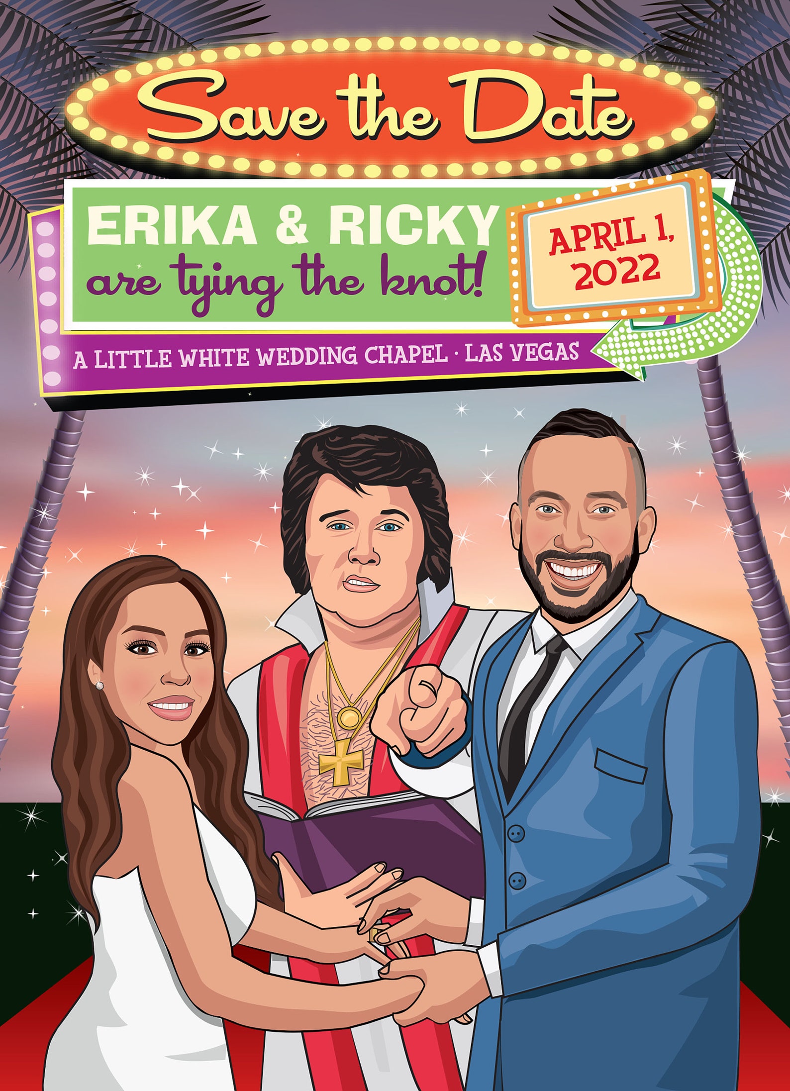 Vegas Save the Date Invitation, Elvis Wedding, Custom Destination ...