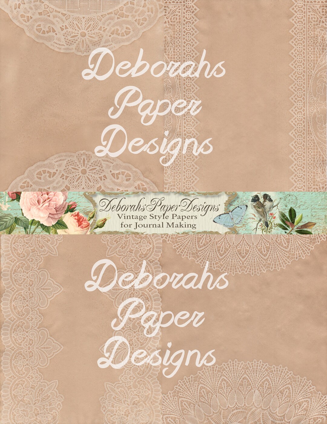 Coffee Dyed Lace Border Paper DIGITAL Kit, 12 Sheets, 9 ATC Cards - Etsy