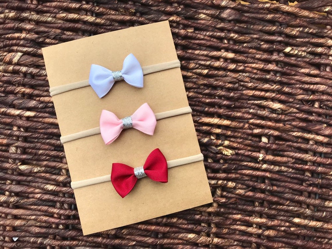 Small Ribbon Bow Headband - Nylon Headband - Grossgrain Bow - Premie ...