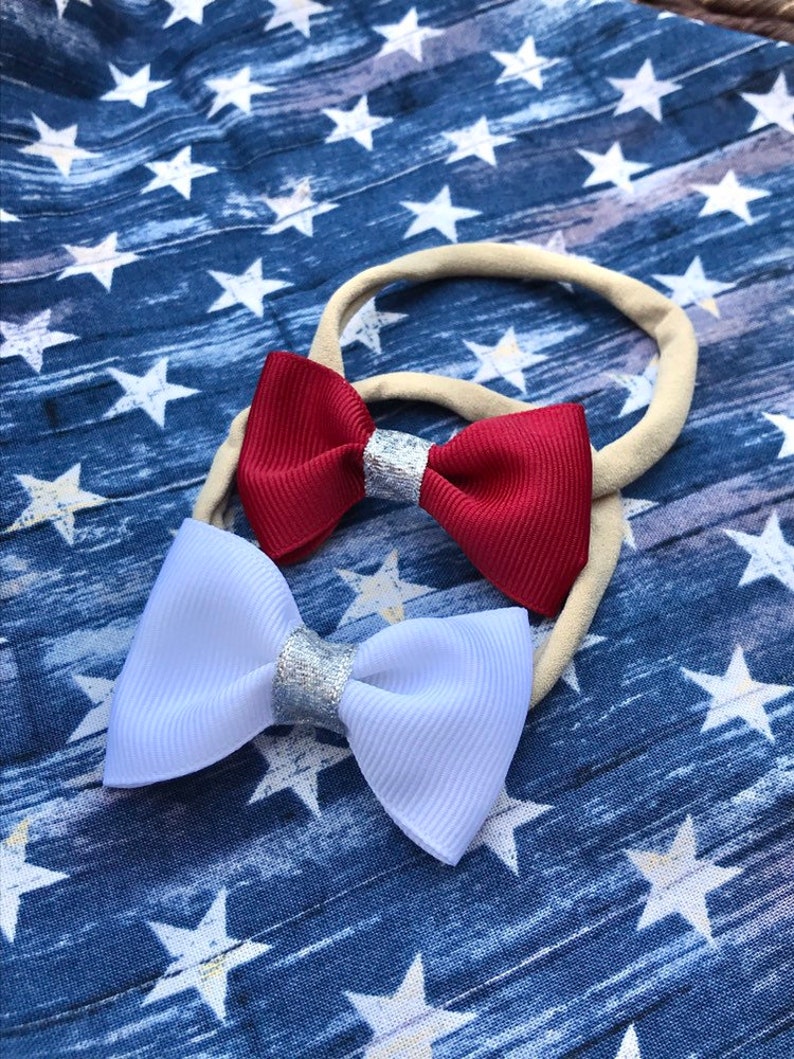 Small Ribbon Bow Headband - Nylon Headband - Grossgrain Bow - Premie ...