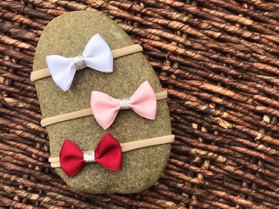 Small Ribbon Bow Headband - Nylon Headband - Grossgrain Bow - Premie ...