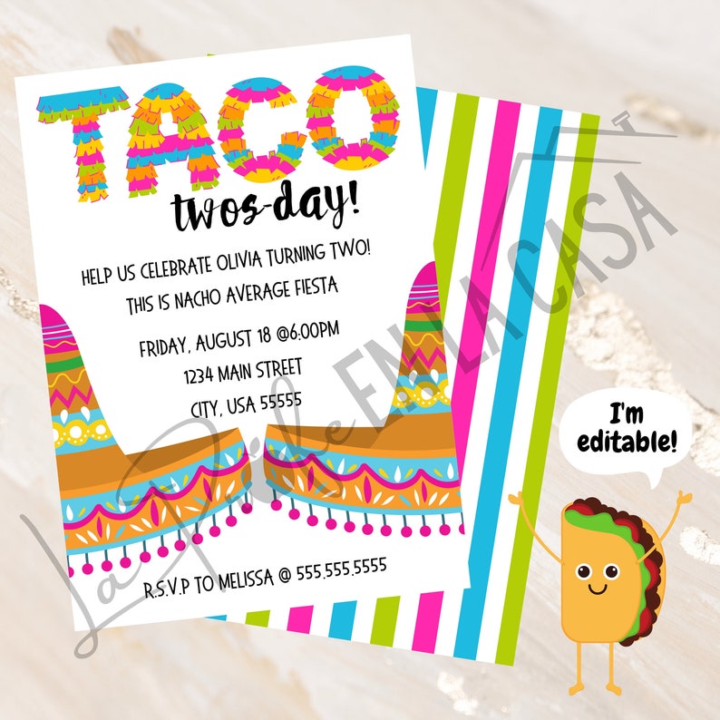 Taco Twosday Birthday | Fiesta Birthday Invitation | Nacho Average ...