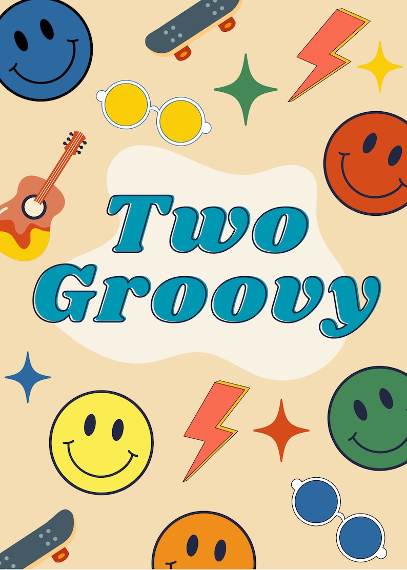 Two Groovy Birthday Invitation, 2nd Birthday, Boy Birthday Theme ...