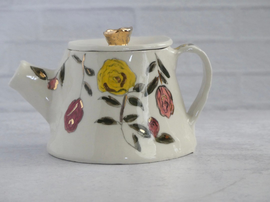 Hand Built Hand Painted Tea Pot With 24k Gold Luster . - Etsy