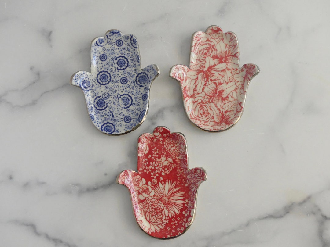 Hand-built Ceramic Hamsa Hand Plates With 24k Gold Luster, Perfect for ...