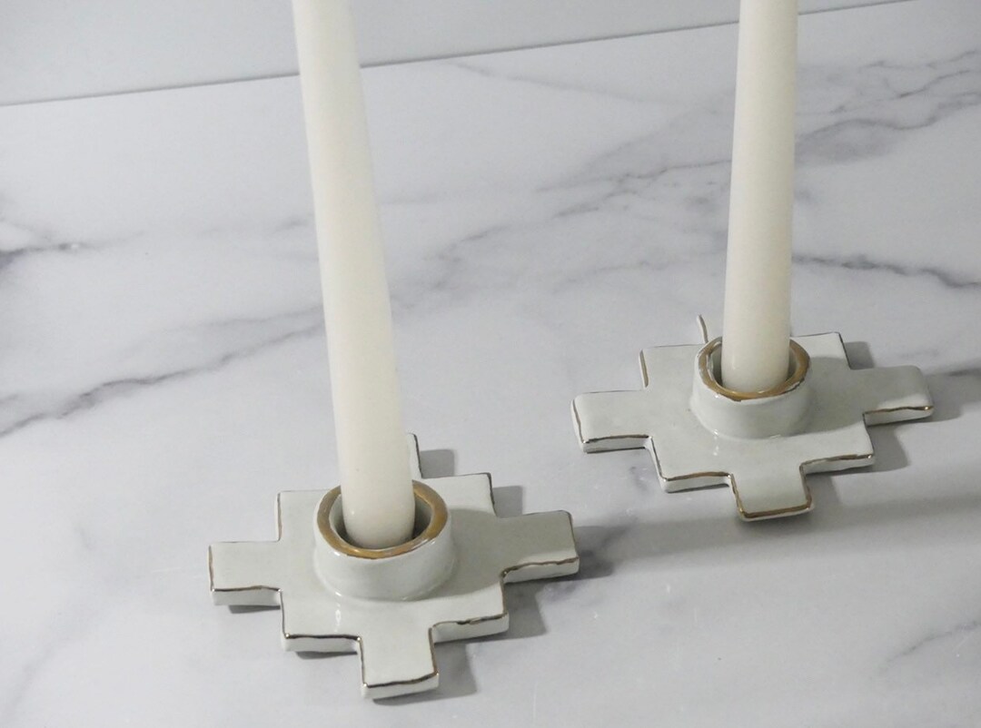 Porcelain Hand Built Candle Sticks Holder With 24k Gold Luster , Gift ...