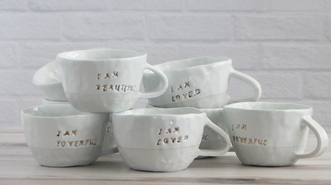 Personalized Hand Built Pinch Love Mugs,8oz With 24k Gold Luster ...
