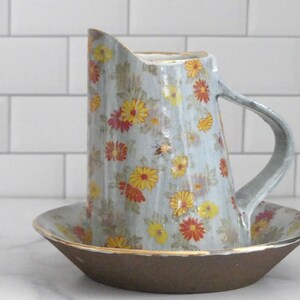 Hand Built Ceramic Pitcher & Bowl vintage Look Housewarming - Etsy