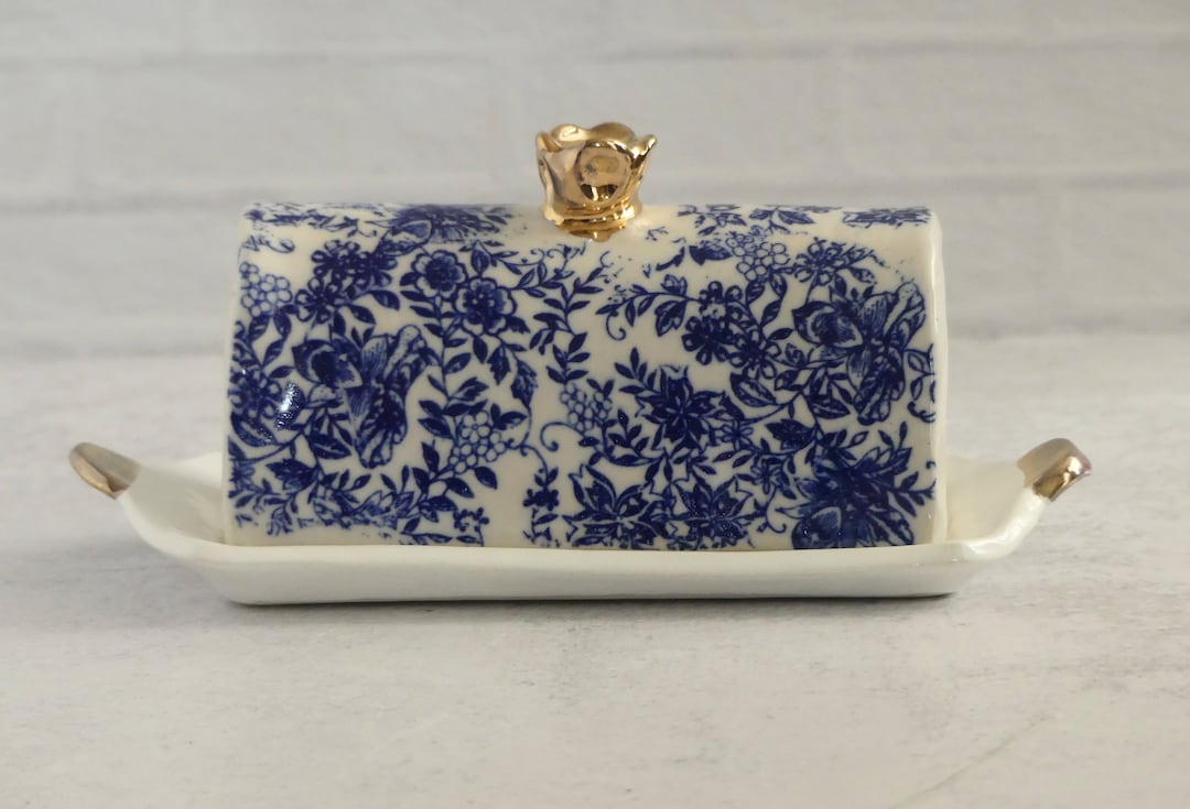 Hand Built Stick Butter Dish With Lid,with 24k Gold Luster, Covered ...
