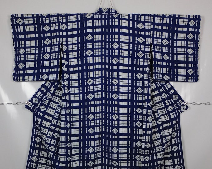 Japanese Yukata Cotton Blue Indigo Summer Kimono Geometric Pattern Gift ...