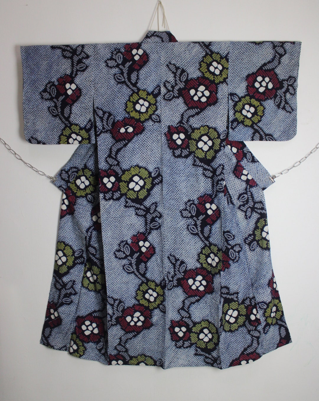 Vintage Japanese Yukata Indigo Cotton Tie Dye Arimatsu Shibori Floral ...