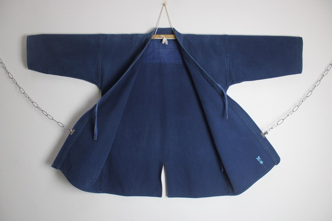 Sz Large Japanese Blue Dyed Cotton Sashiko Kendo Gi Jacket Aikido Budo ...