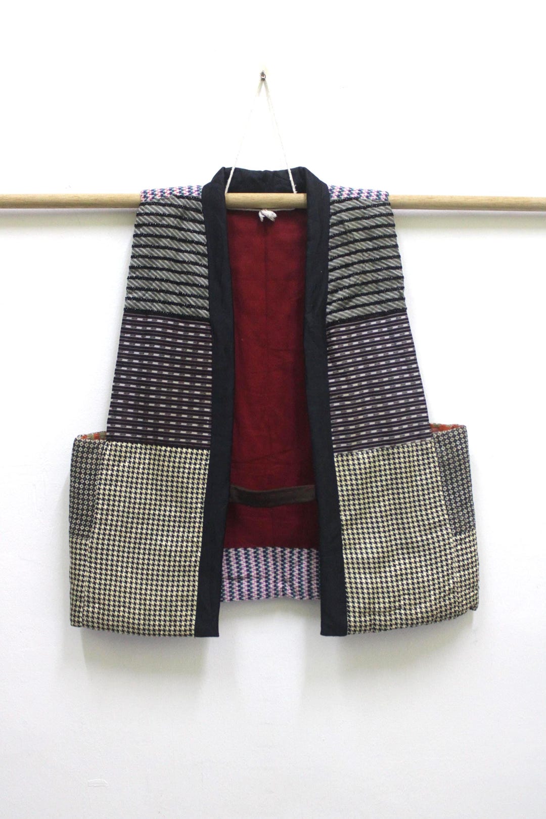 Vtg Japanese Wool Patch Vest Jacket Hanten Coat Kimono Noragi Peasant ...