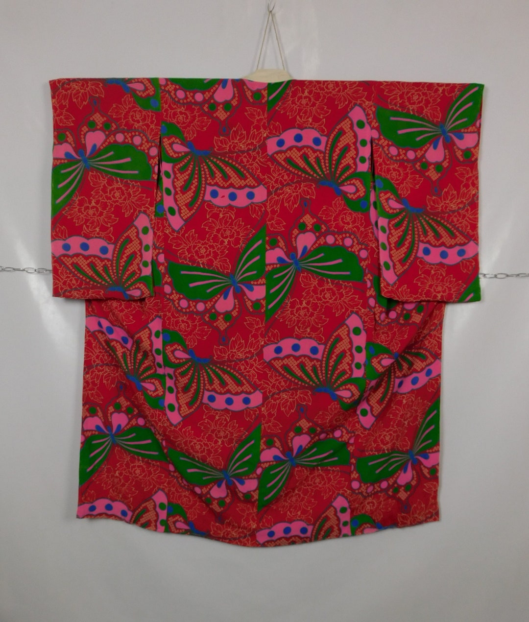 Vintage Japanese Kimono Juban Jyuban Undergarment Silk Butterfly Flower ...