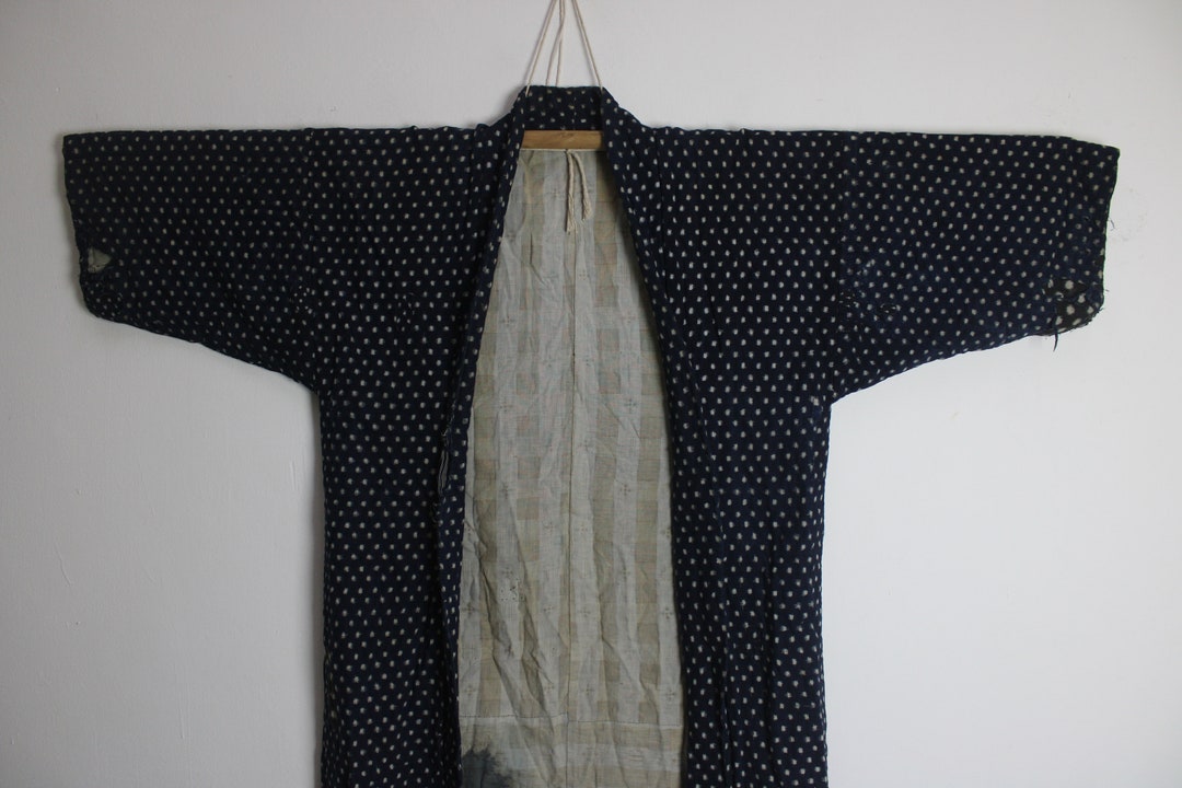 Vintage Japanese Indigo Cotton Kimono Aizome Ikat Kasuri Peasant Folk ...