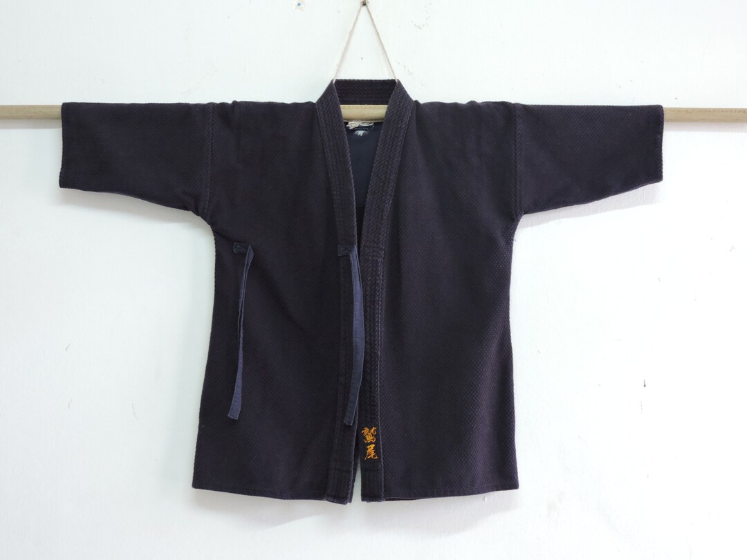 Japanese Indigo Blue Cotton Sashiko Kendo Gi Aikido Budo Kimono Jacket ...