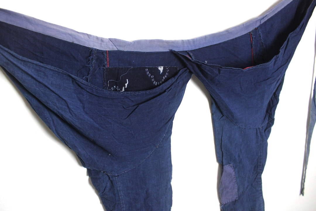 Antique Japanese Indigo Blue Cotton Ikat Kasuri Farmer Momohiki Monpe ...