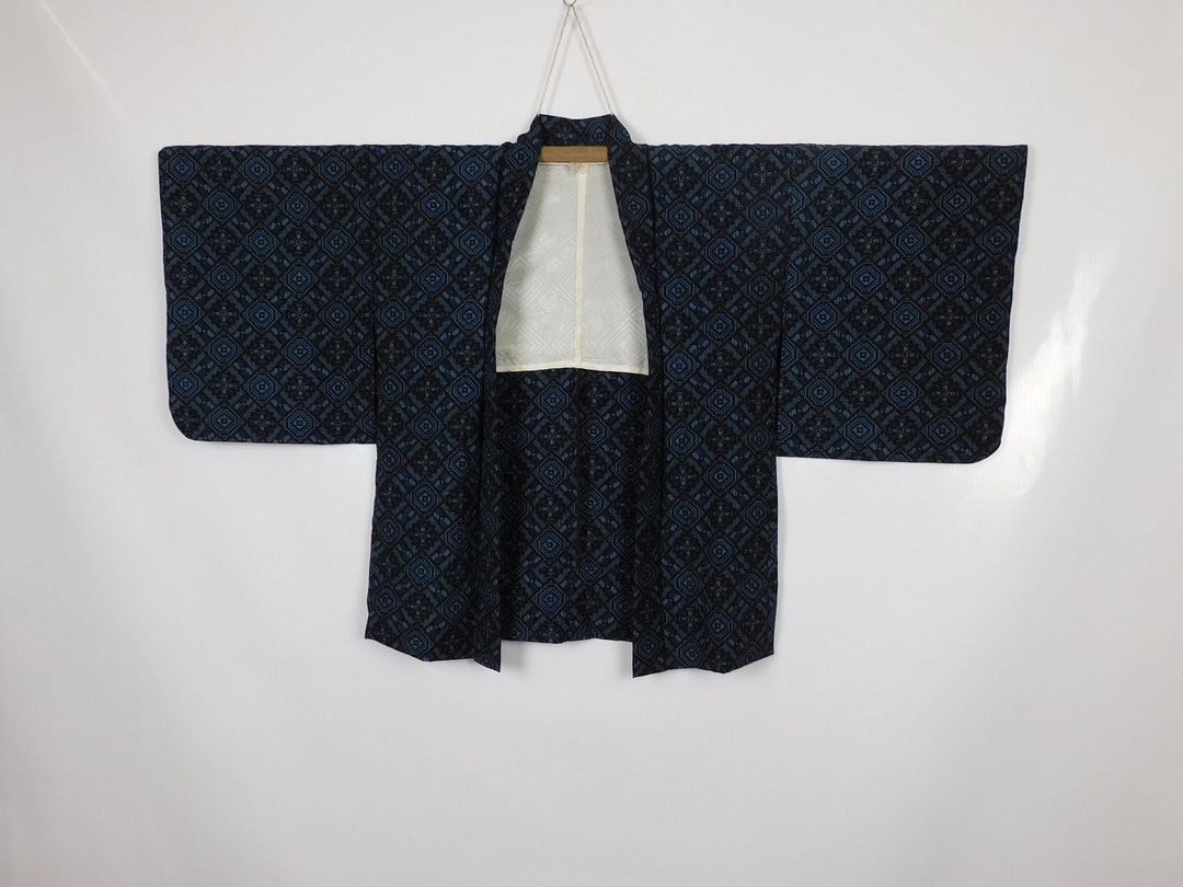 Vintage Japanese Haori Hippari Dochugi Abstract Geometric Pattern ...