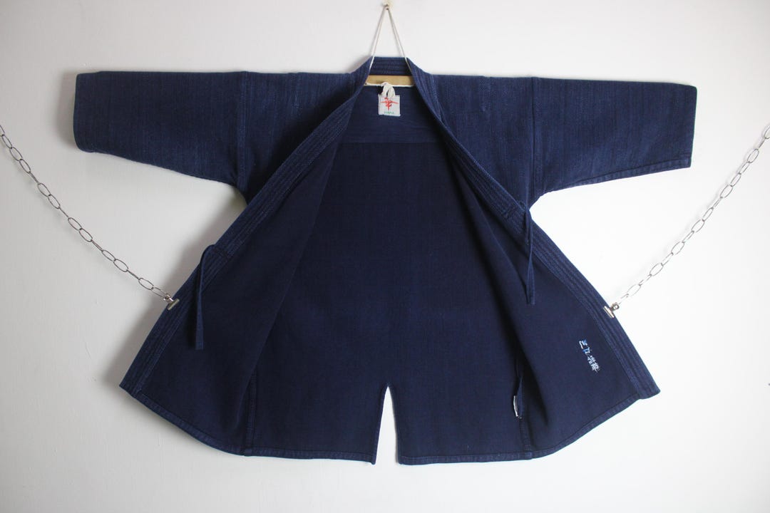 Sz L-XL Japanese Blue Dyed Cotton Sashiko Kendo Gi Jacket Aikido Budo ...