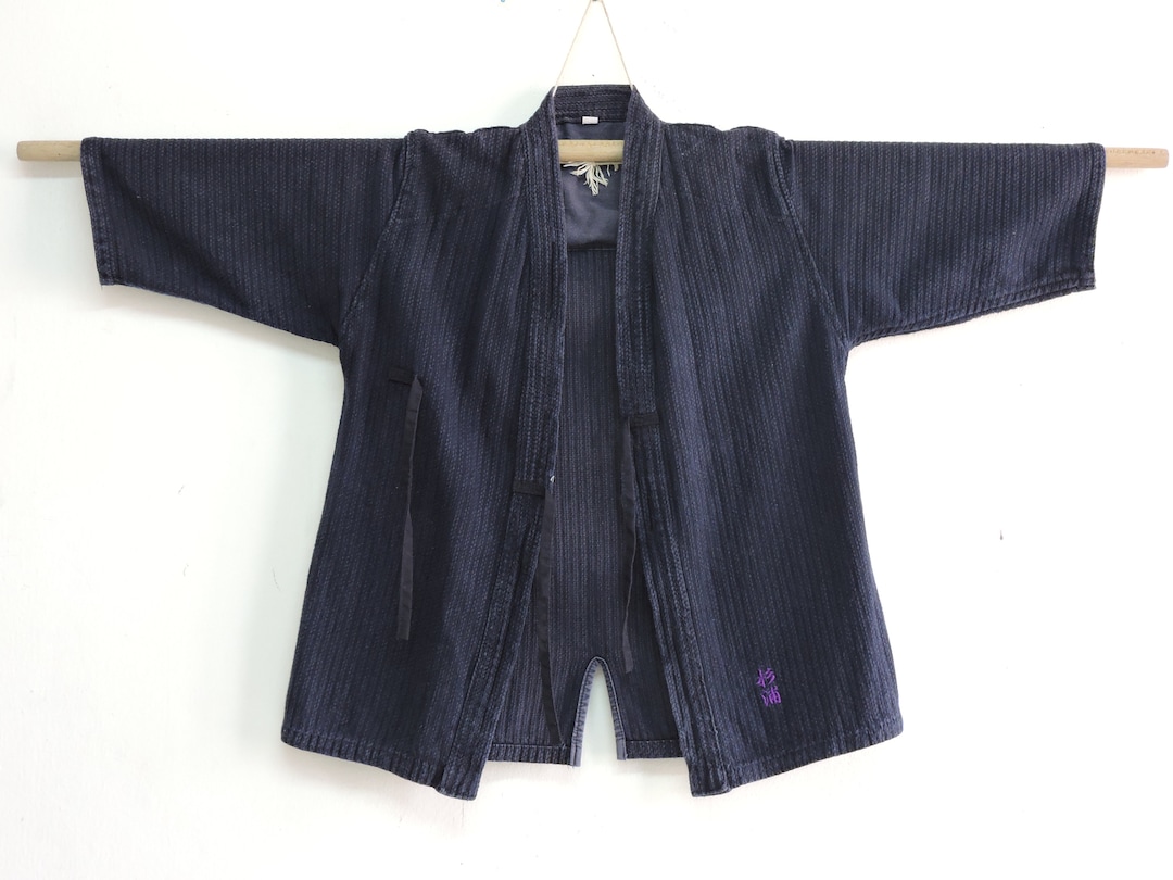 Japanese Indigo Blue Cotton Sashiko Kendo Gi Aikido Budo Kimono Jacket Noragi Boro Gifts Kids ...