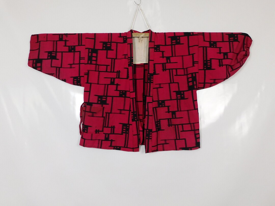Vintage Japanese Hippari Kimono Jacket Abstract Pattern Gifts Noragi ...