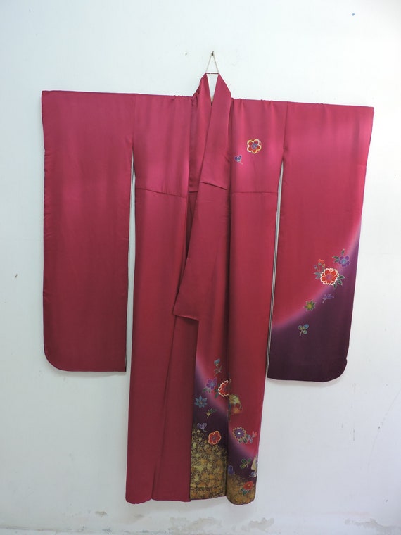 Japanese Furisode Kimono Abstract Pattern of Flower Floral | Etsy
