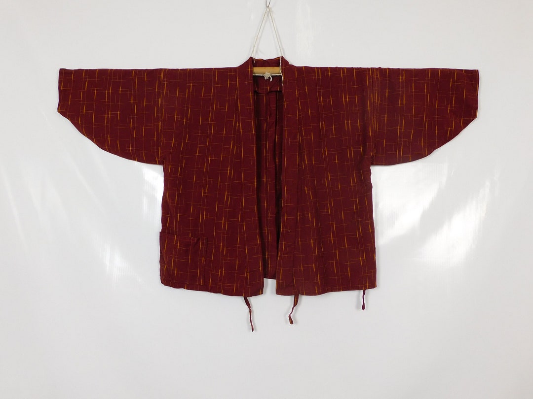 Vintage Japanese Hippari Abstract Geometric Kasuri Ikat Pattern Color ...