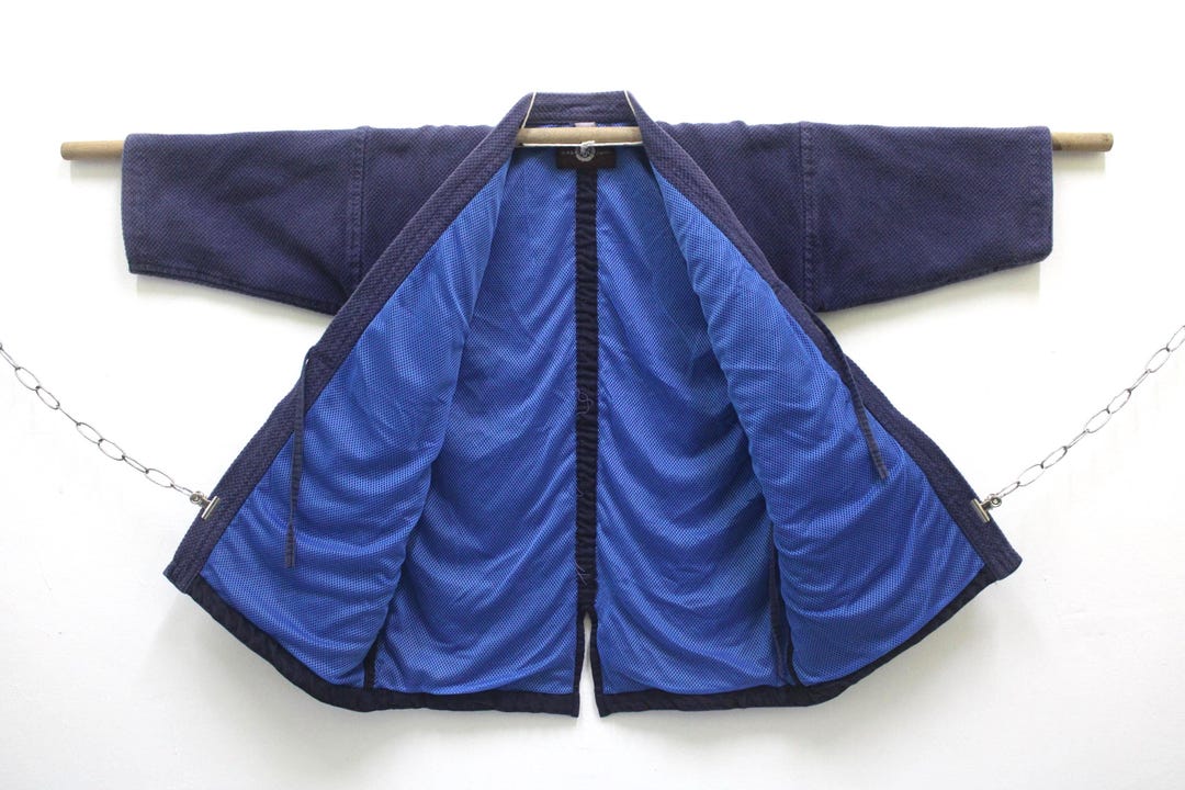 Mens XS Japanese Indigo Blue Cotton Sashiko Kendo Gi Aikido Budo Kimono ...