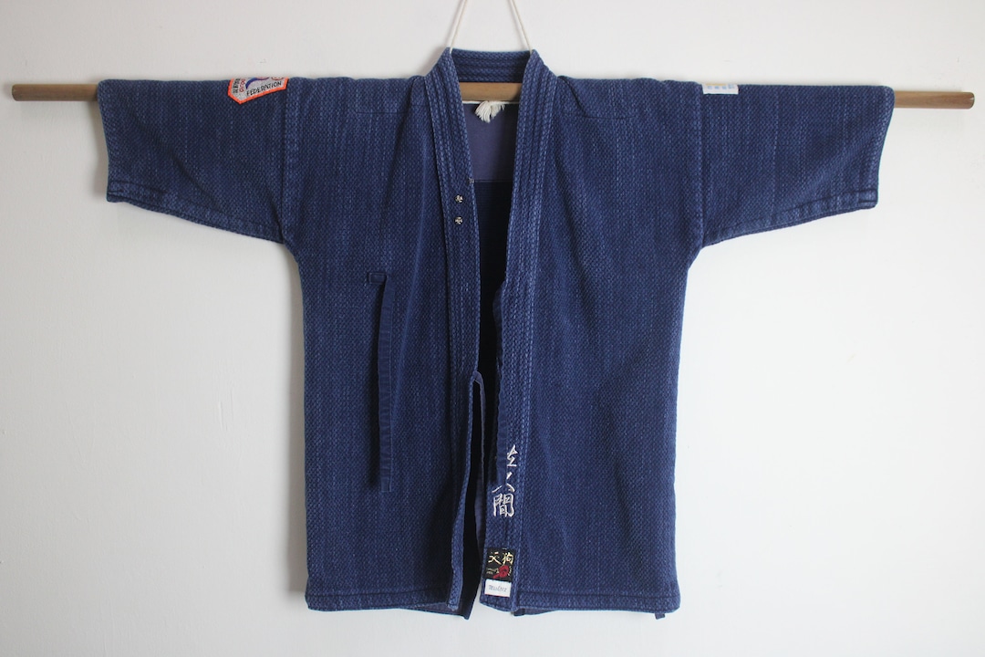 Japanese Indigo Blue Cotton Sashiko Kendo Gi Aikido Budo Kimono Jacket ...