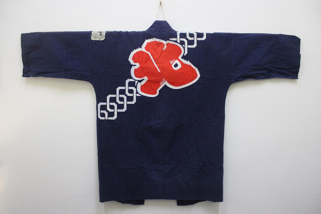Vintage Japanese Cotton Blue Indigo Hanten Hippari Happi Fireman Coat ...
