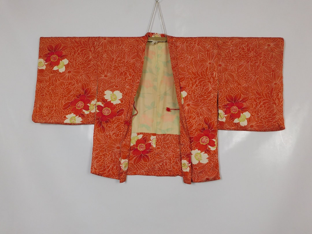 Vintage Japanese Haori | Hippari Abstract Floral Flower Pattern ...