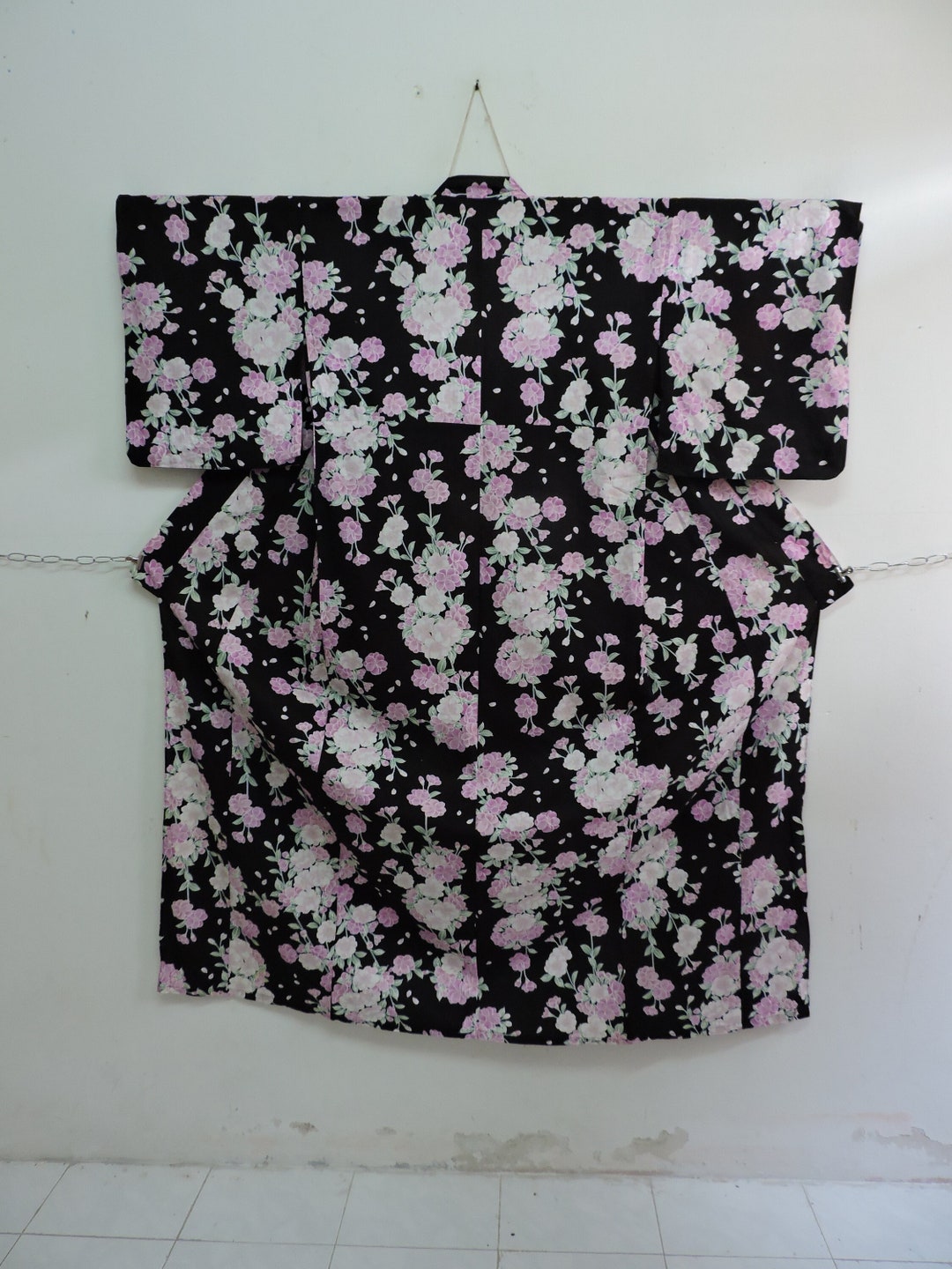Japanese Yukata Cotton Black Summer Kimono Pattern of Purple - Etsy