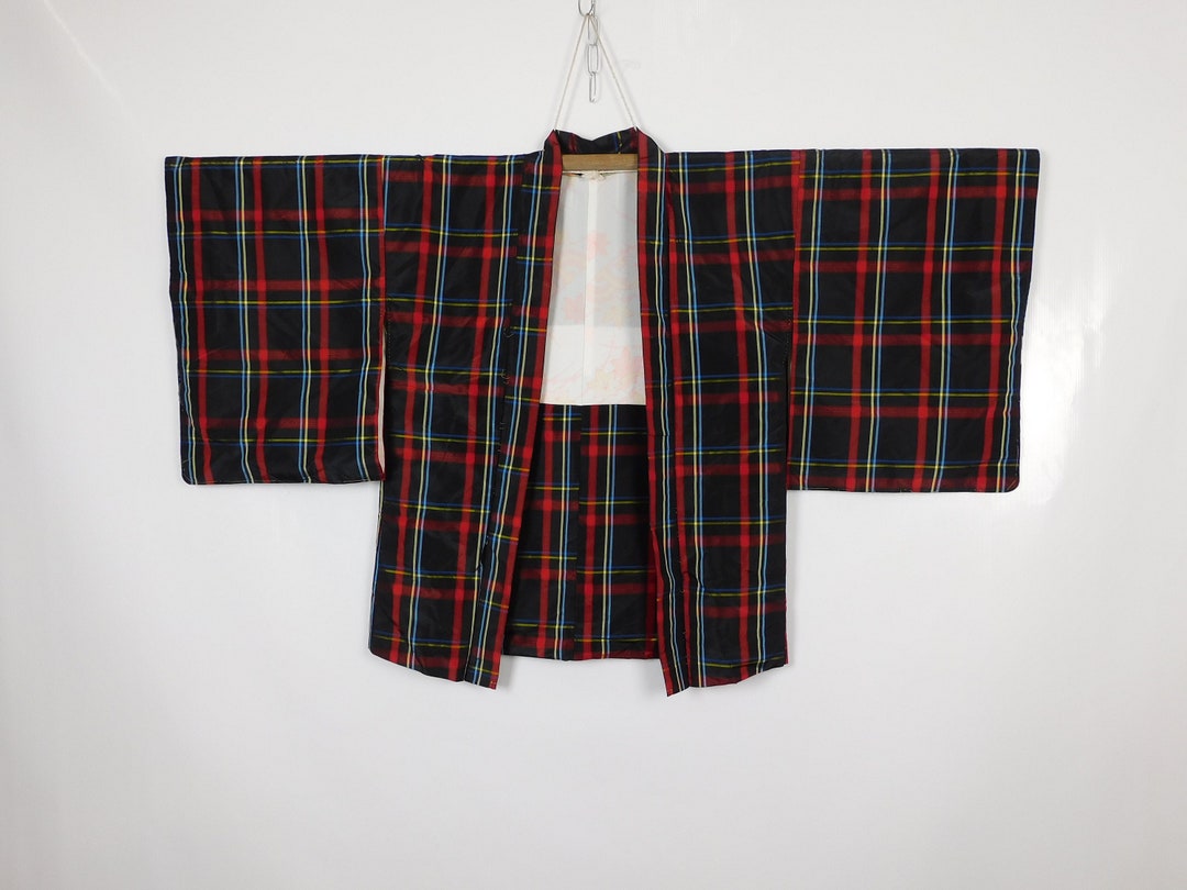 Japanese Haori Abstract Plaids Pattern Folkwear Kimono Outer Jacket ...