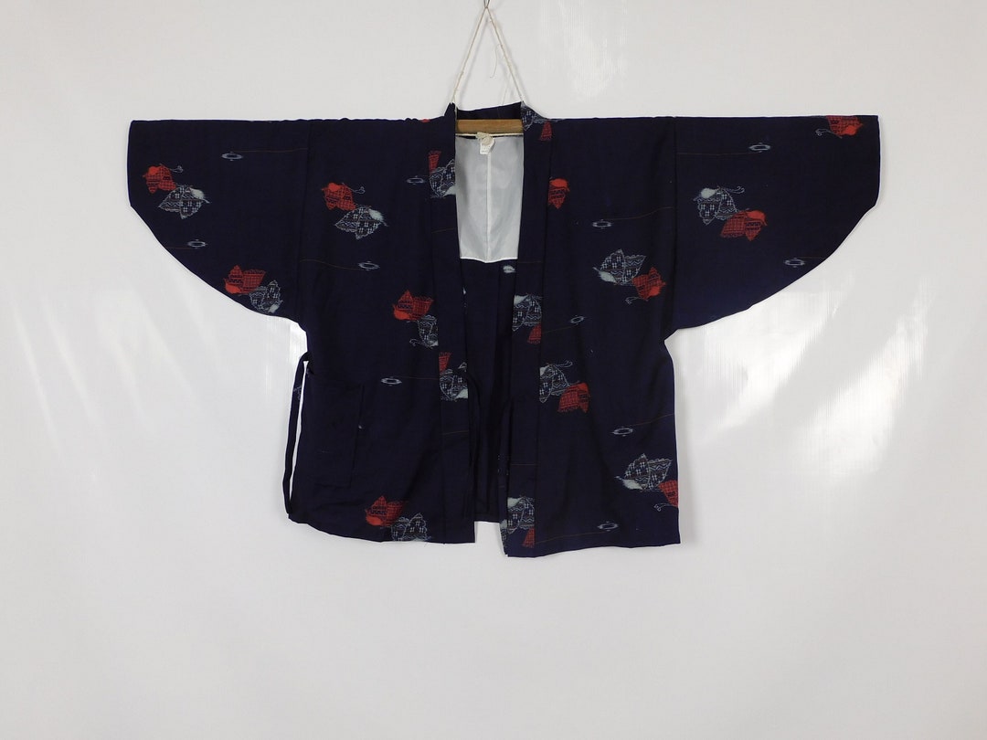 Vintage Japanese Hippari Dochugi Ikat Kasuri Abstract Pattern Blue ...